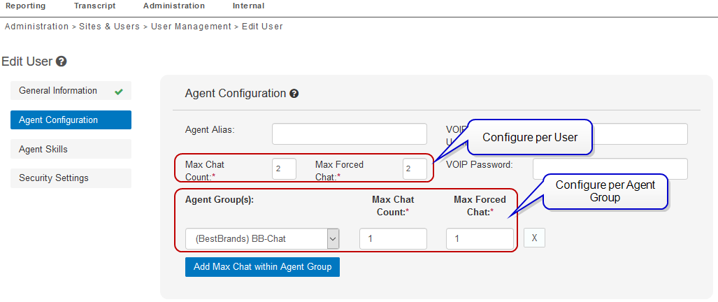 Max Chat per Agent Group