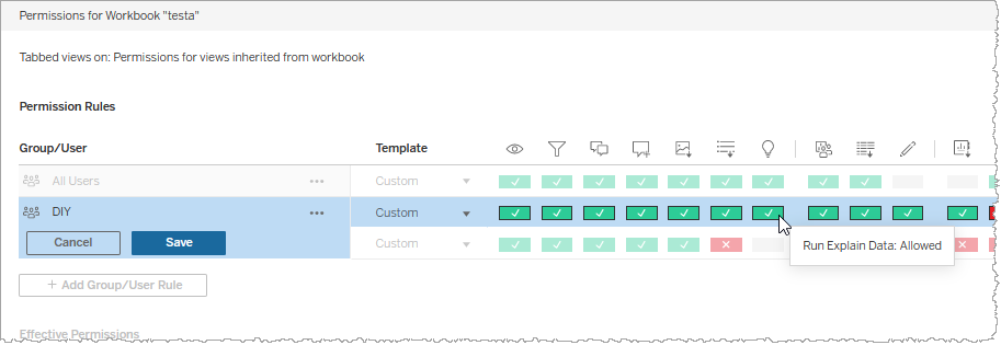 Viewing or editing permissions for custom content